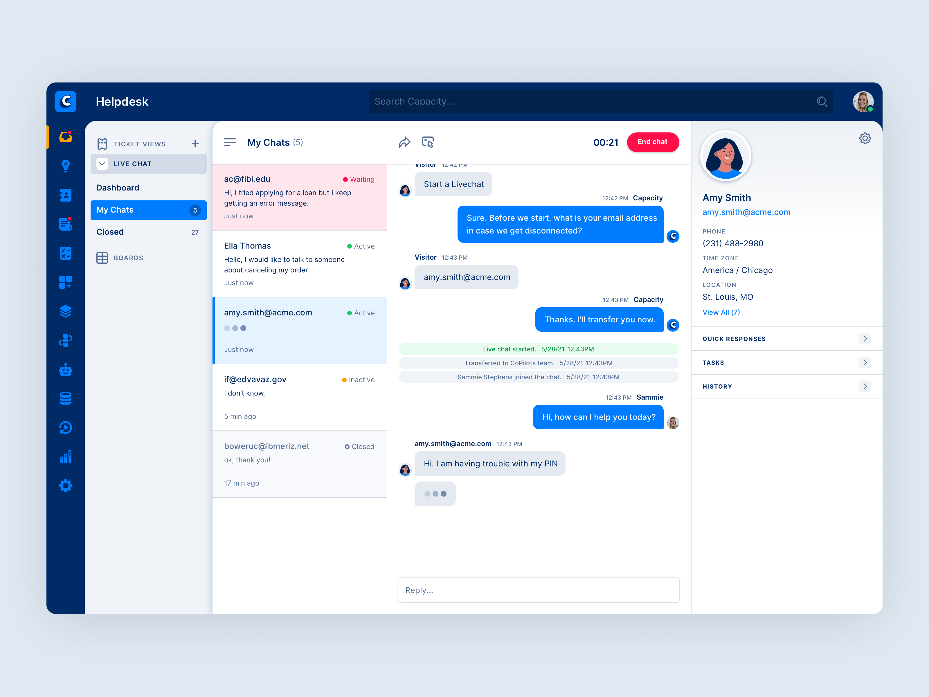 Capacity - Live Chat Agent Interface by Danny Amacher on Dribbble