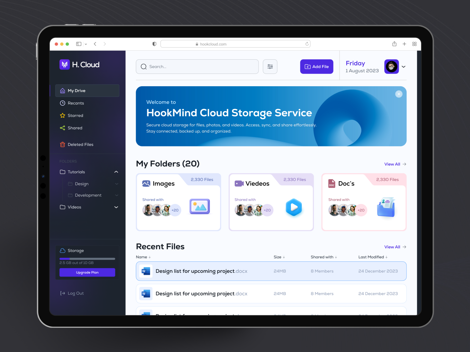HookMind - Cloud storage dashboard UI design by HookMind SAAS for ...