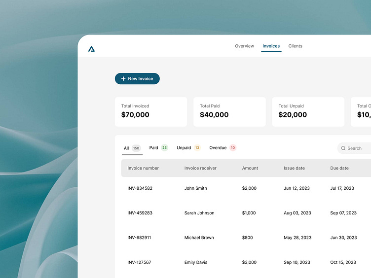 Invoices page - Invoicing web app by Ahuose Ikhile on Dribbble