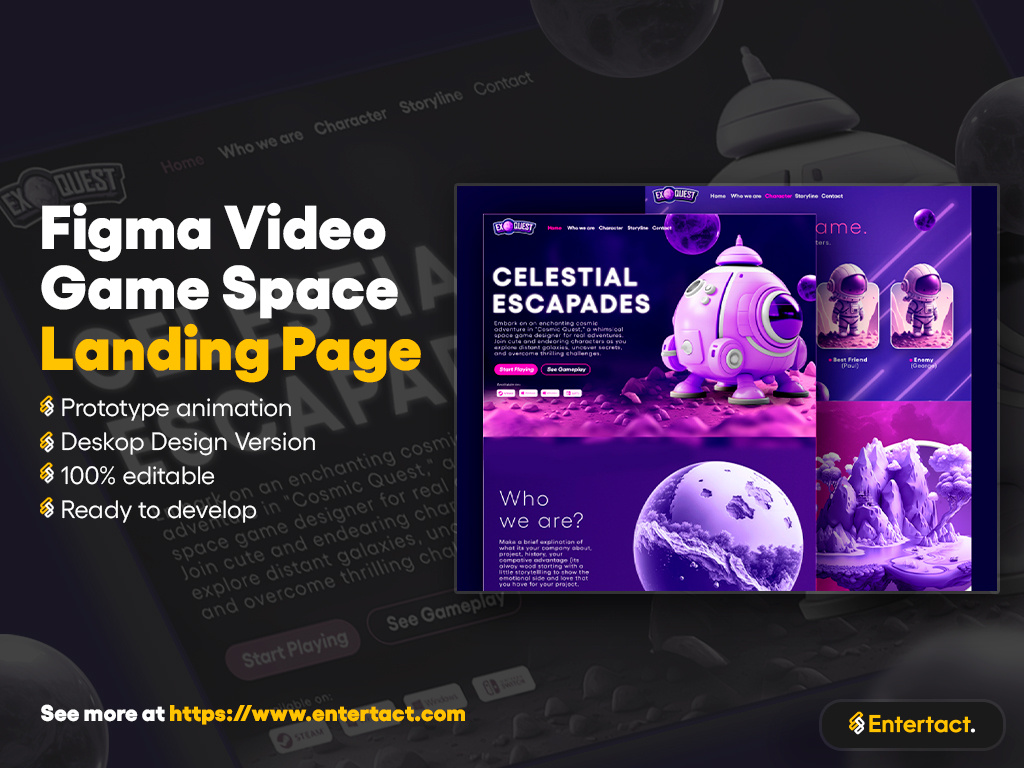Figma Video Game Space Landing Page Theme by Entertact com on Dribbble