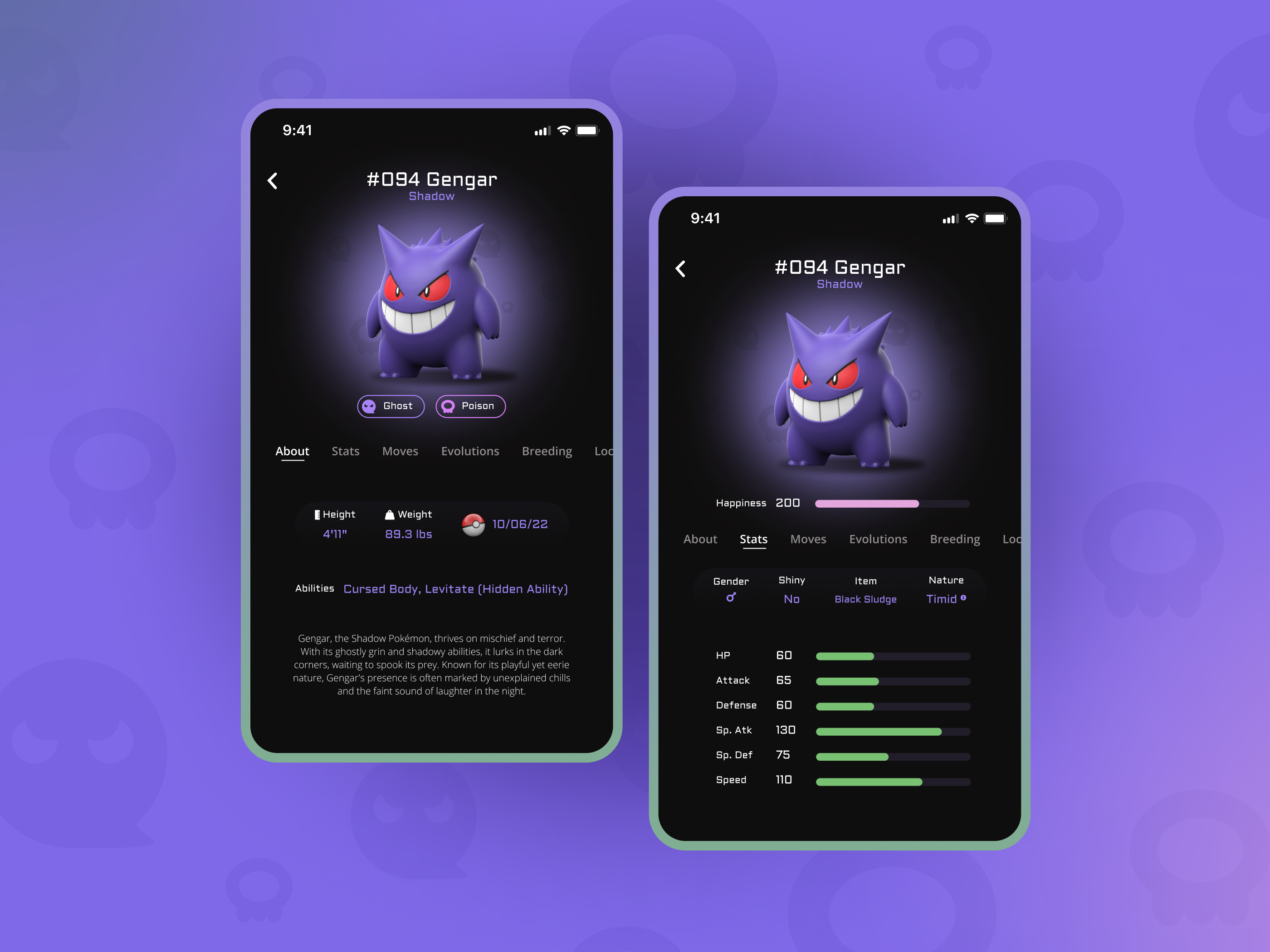 Gengar Pokédex - A Pokémon Mobile UI Concept by Lynda Mc Donald on Dribbble