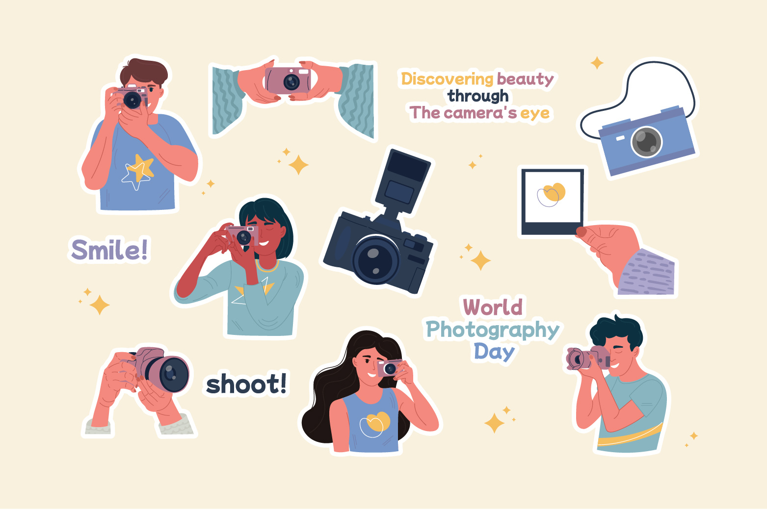 Stickers for world photographer's day with lettering. by Helena on Dribbble