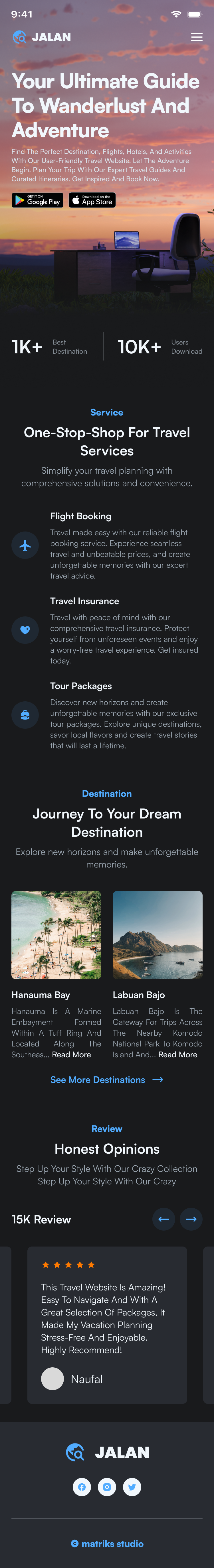 Landing Page Travel - Mobile Version by Naufal Hanif R for Matriks Studio on Dribbble