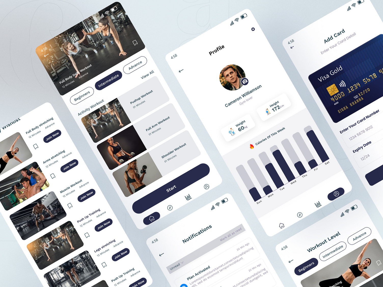 Gym and cardio mobile app by Gurdhian Singh on Dribbble
