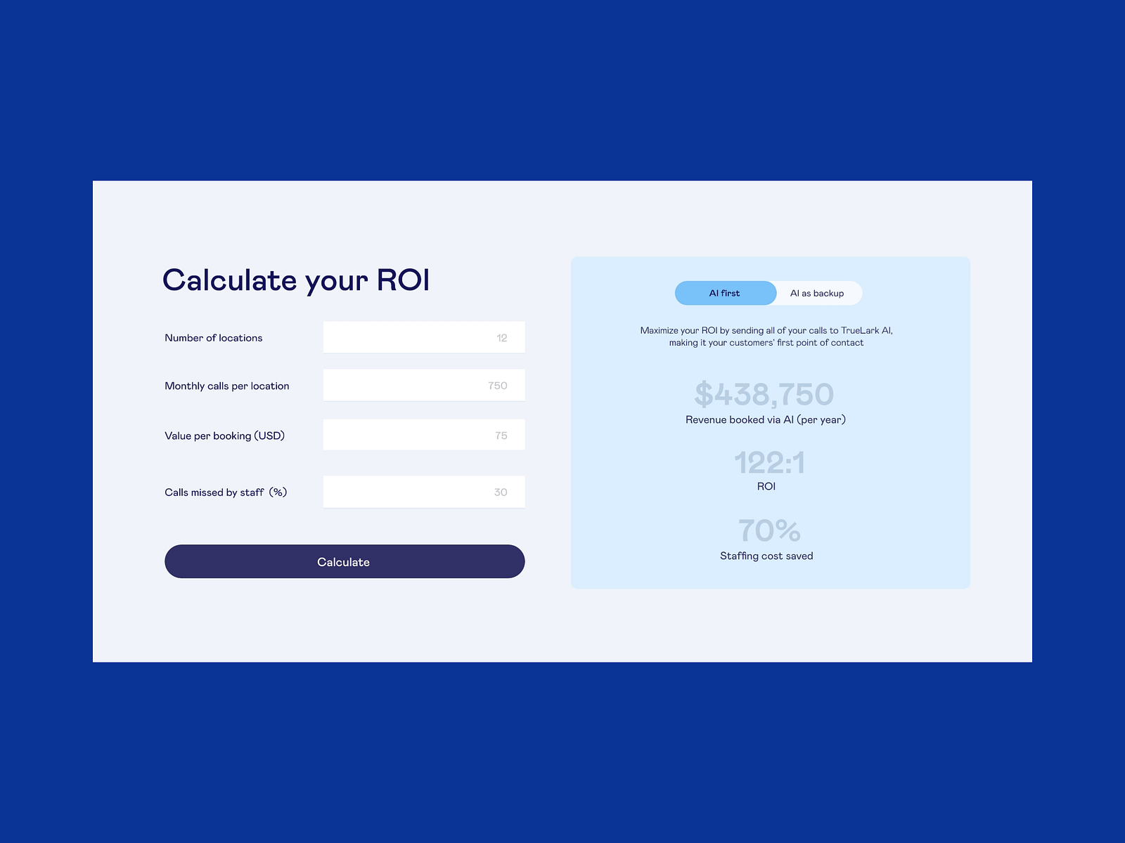 TrueLark ROI Calculator by Radmila Z. Josimov on Dribbble