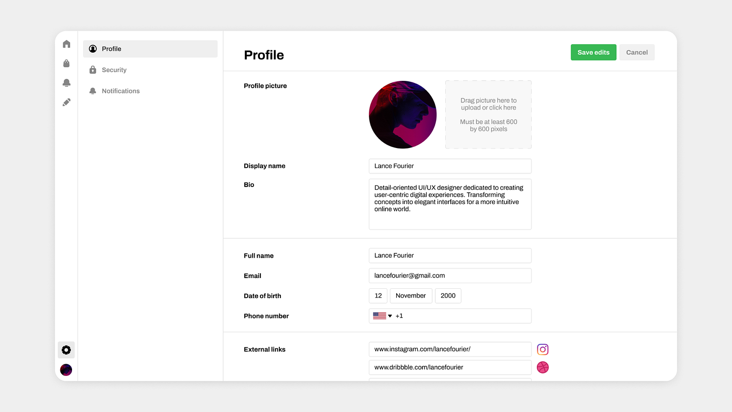 Profile Settings page by Le Jon on Dribbble