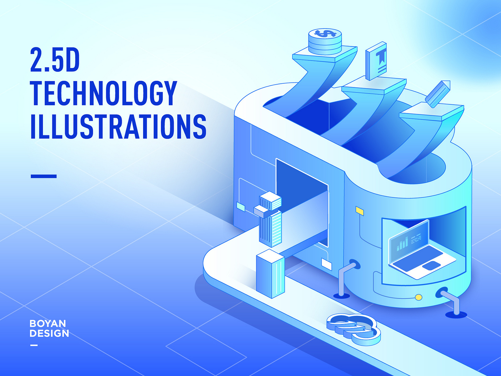 2.5D cloud TECHNOLOGY ILLUSTRATIONS by clarke on Dribbble