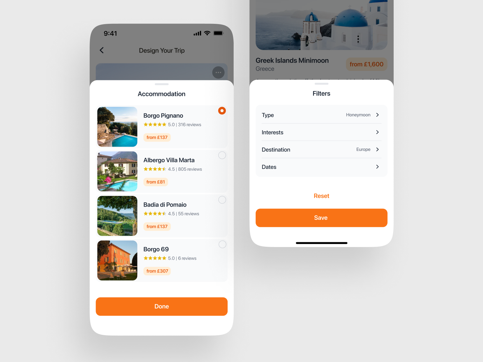Luxury travel agency app | Accommodation options screen by Zoftify ...
