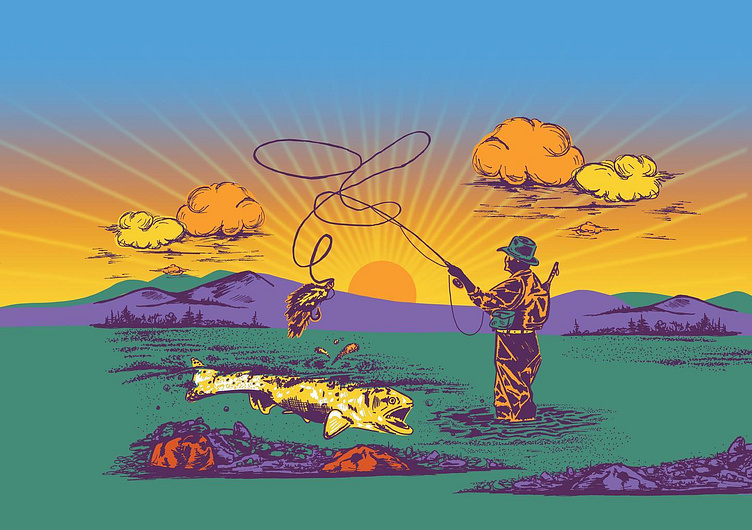 Fly Fishing Illustration by Jen Borror | Hoot Design Studio on Dribbble