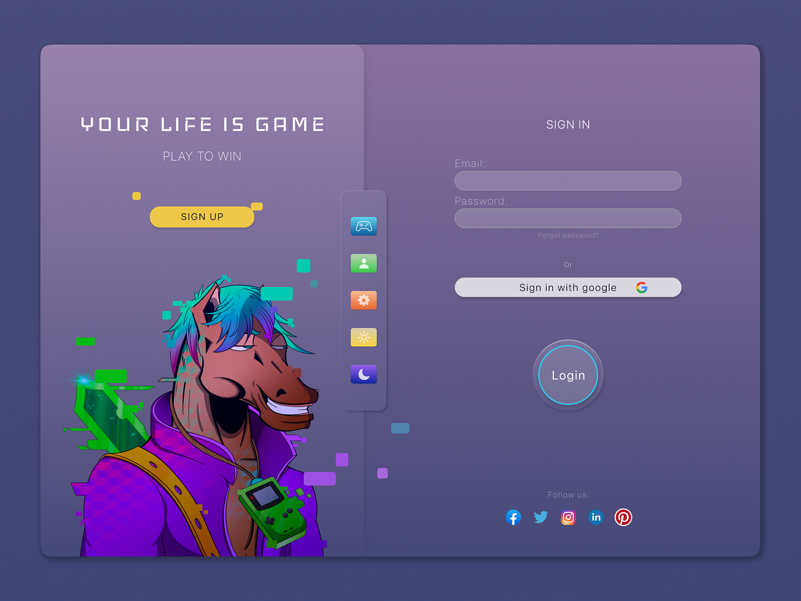 Gaming style Sign in / Sign up page by Miguel Queirós on Dribbble