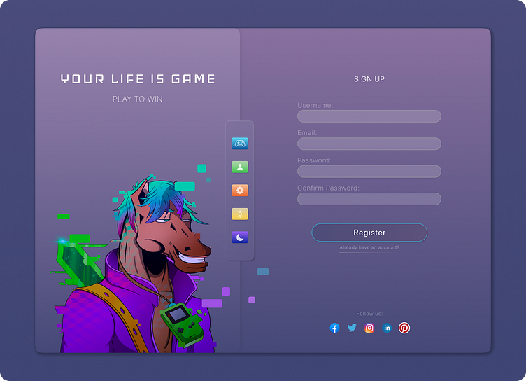 Gaming style Sign in / Sign up page by Miguel Queirós on Dribbble
