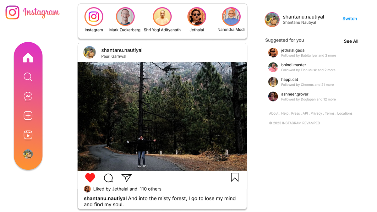 Instagram UI by Shantanu Nautiyal on Dribbble