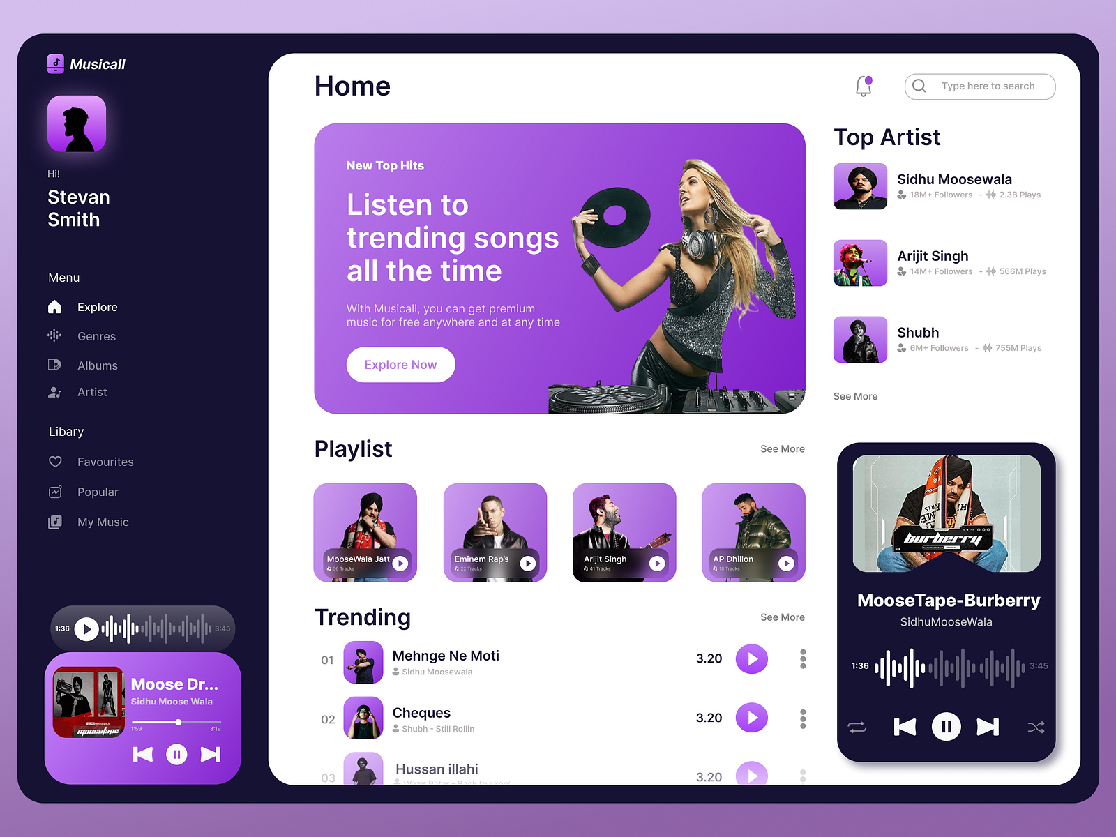 Musicall Dashboard Ui Web Design By Agam Singh Sahni On Dribbble