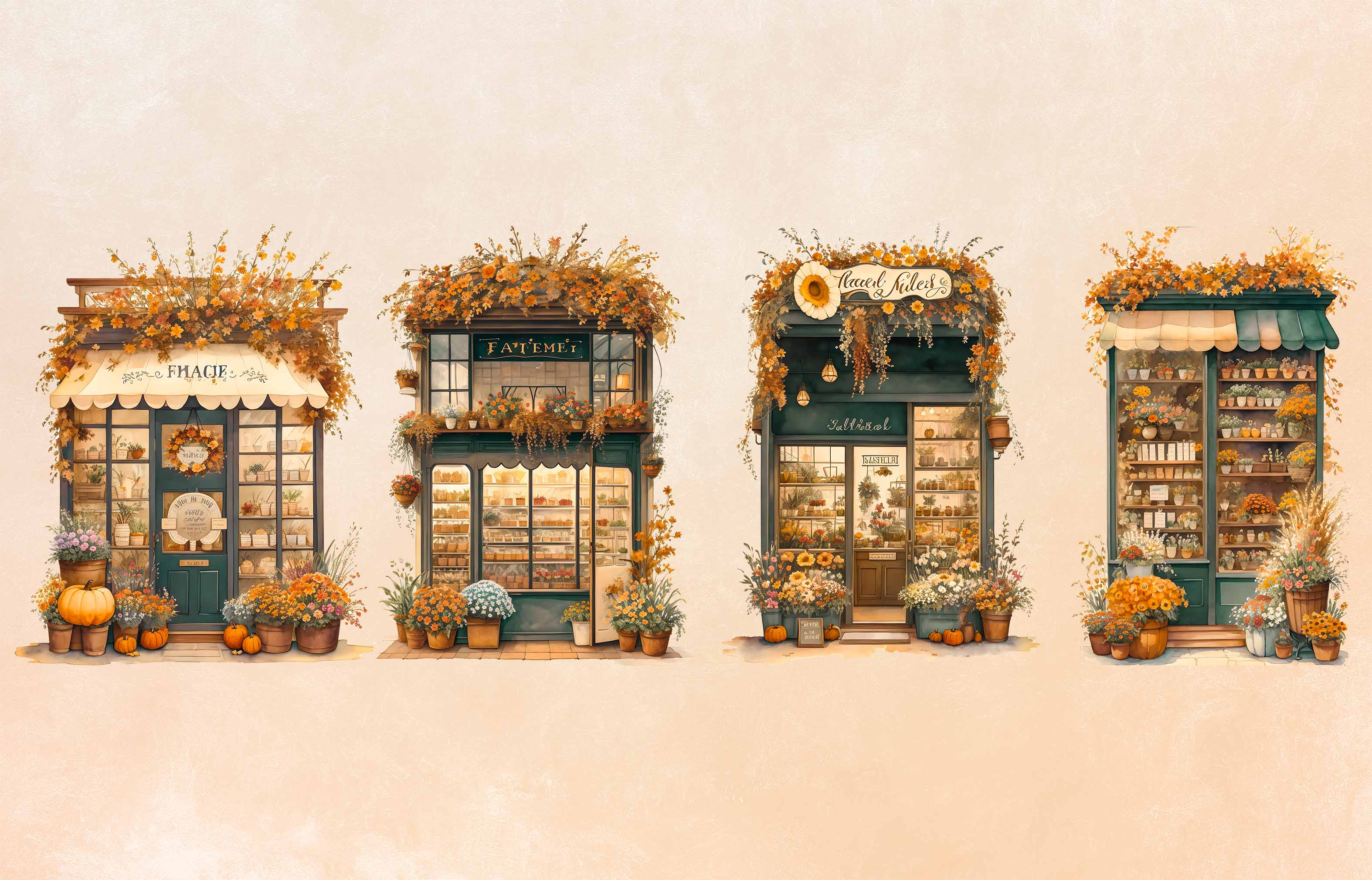 Fall Flower Shop Watercolor Clipart Bundle by Hearts and Peaches on ...