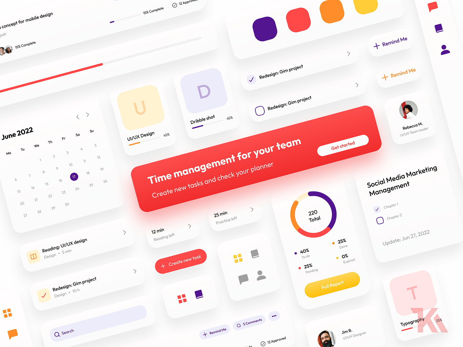 Time management UI Elements by Ksenia Kipreeva on Dribbble