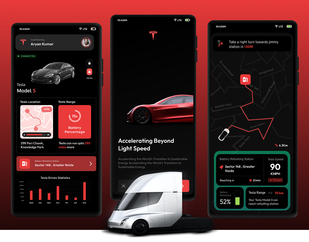 Tesla app| UI design by ARYAN.io on Dribbble