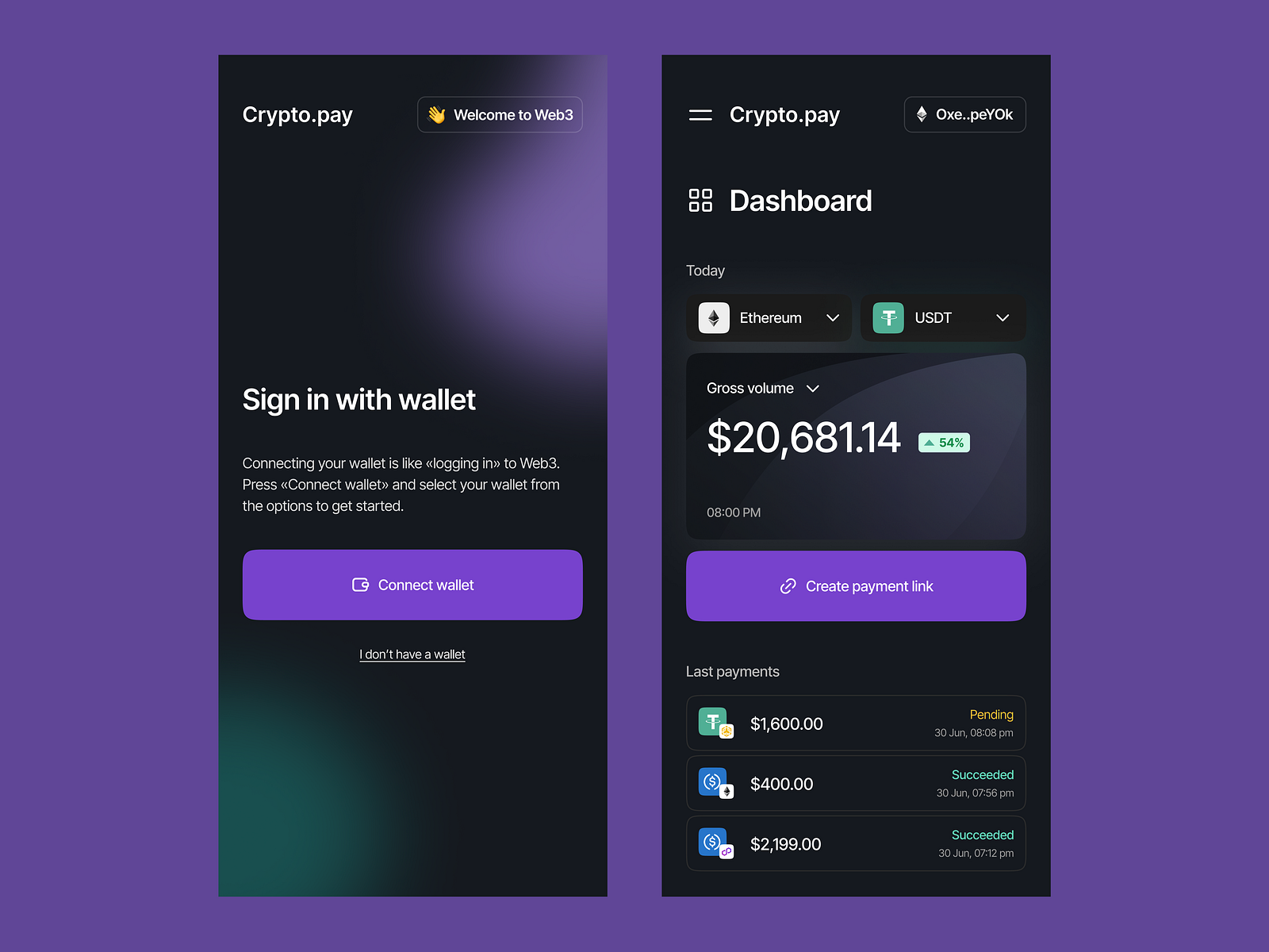 Crypto. Payment system for web3 by Hanna Vouna on Dribbble
