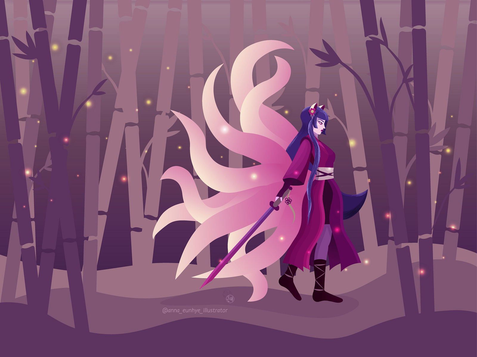 Kumiho illustration by Anna 안나 on Dribbble