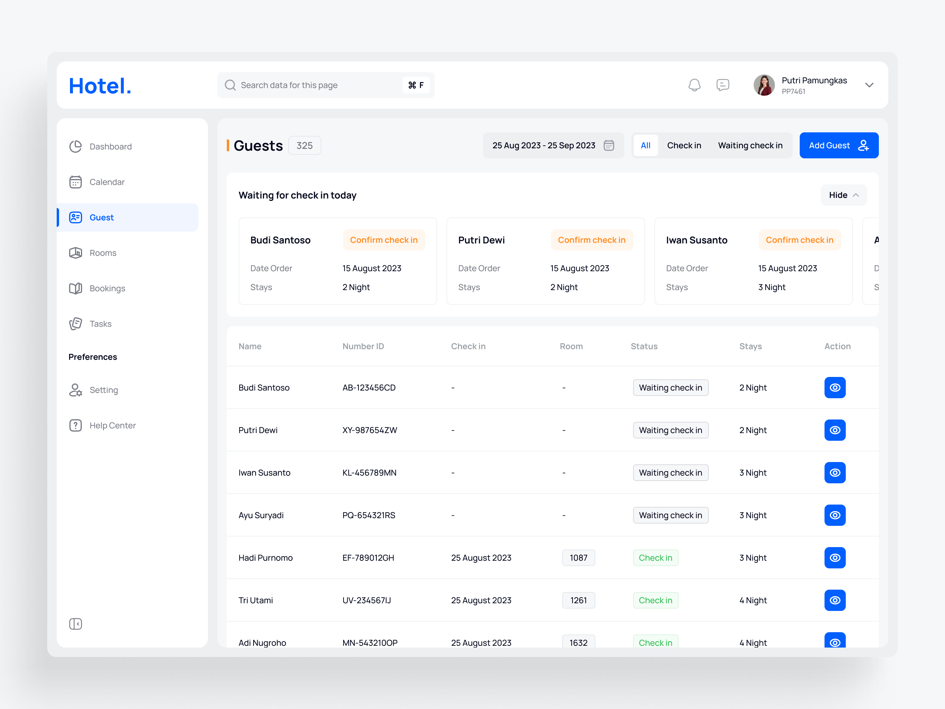 Hotel - Web app receptionist dashboard by Syafii for Usercentra Studio ...