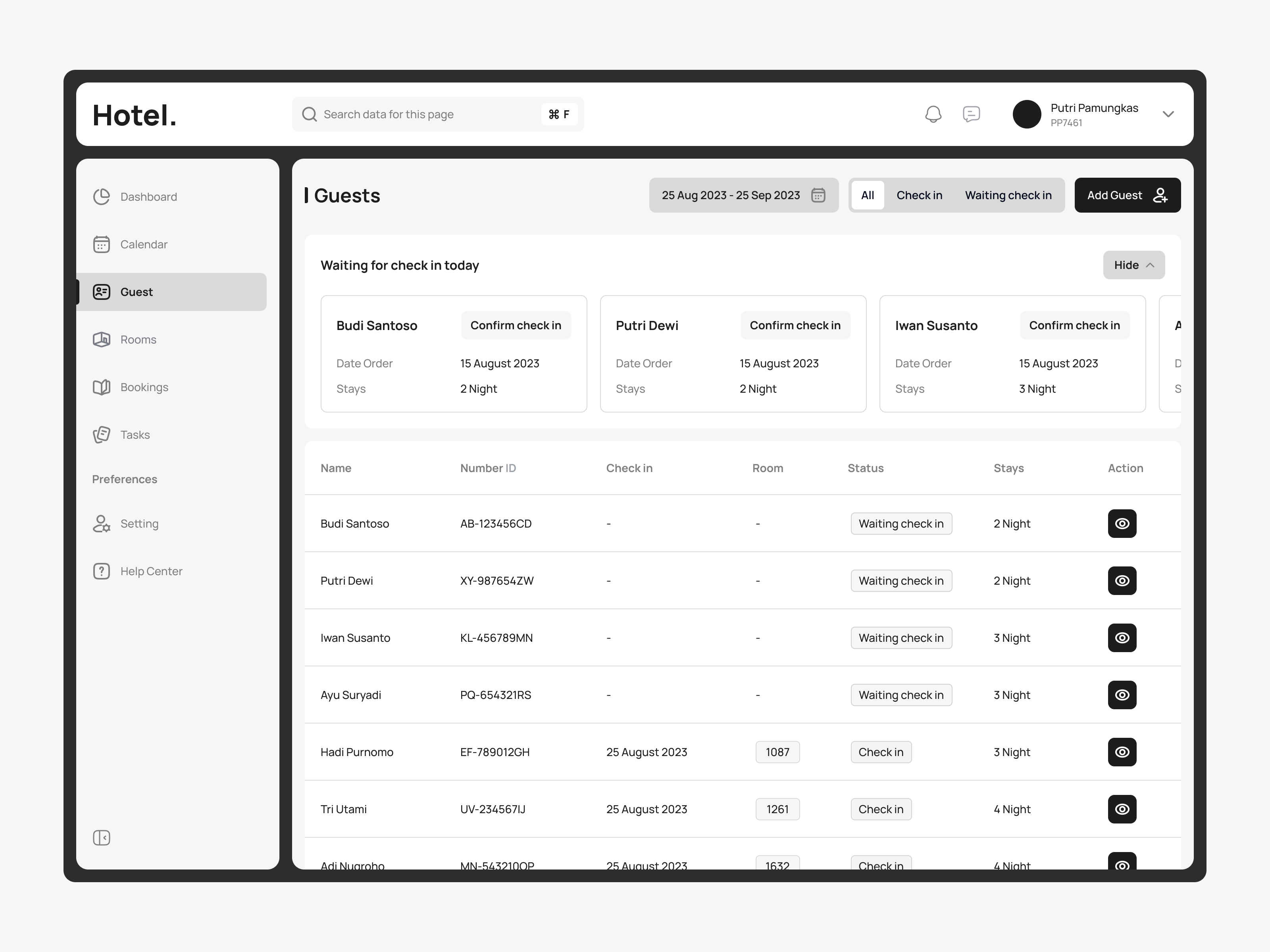 Hotel - Web app receptionist dashboard by Syafii for Usercentra Studio ...