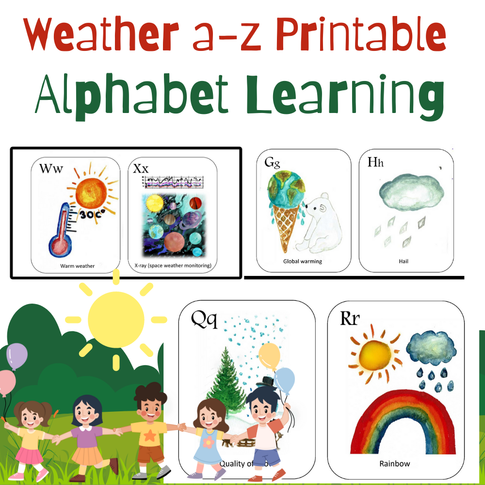 Weather A-Z, watercolor montessori alphabet Flashcards, ABC by ...