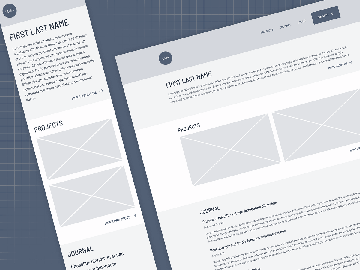 Wireframes for a responsive professional portfolio website by Marina ...