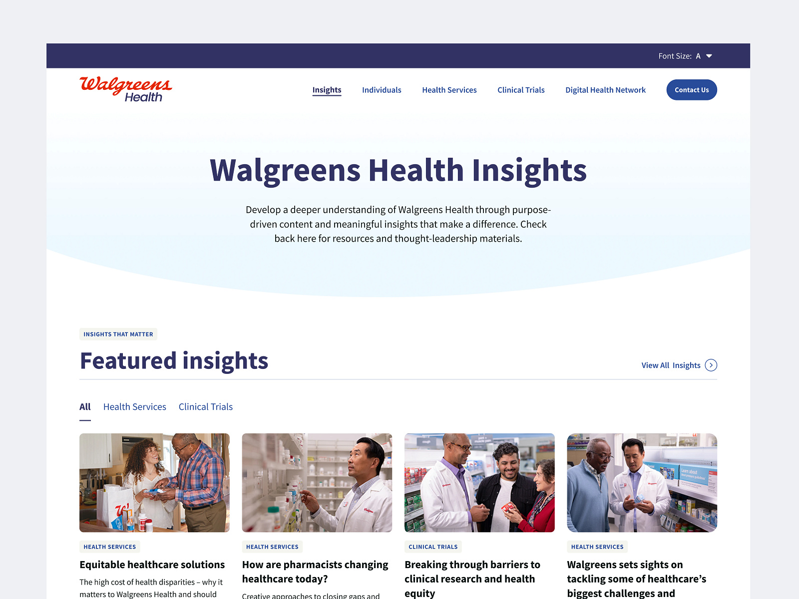 Walgreens Health Insights Page by Jaclyn Sands for Boldworld on Dribbble