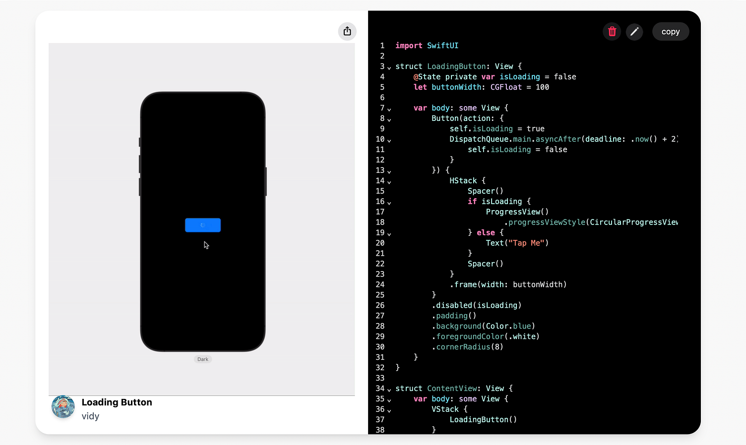 SwiftUI Loading Button Animation by Vidy Thatte on Dribbble