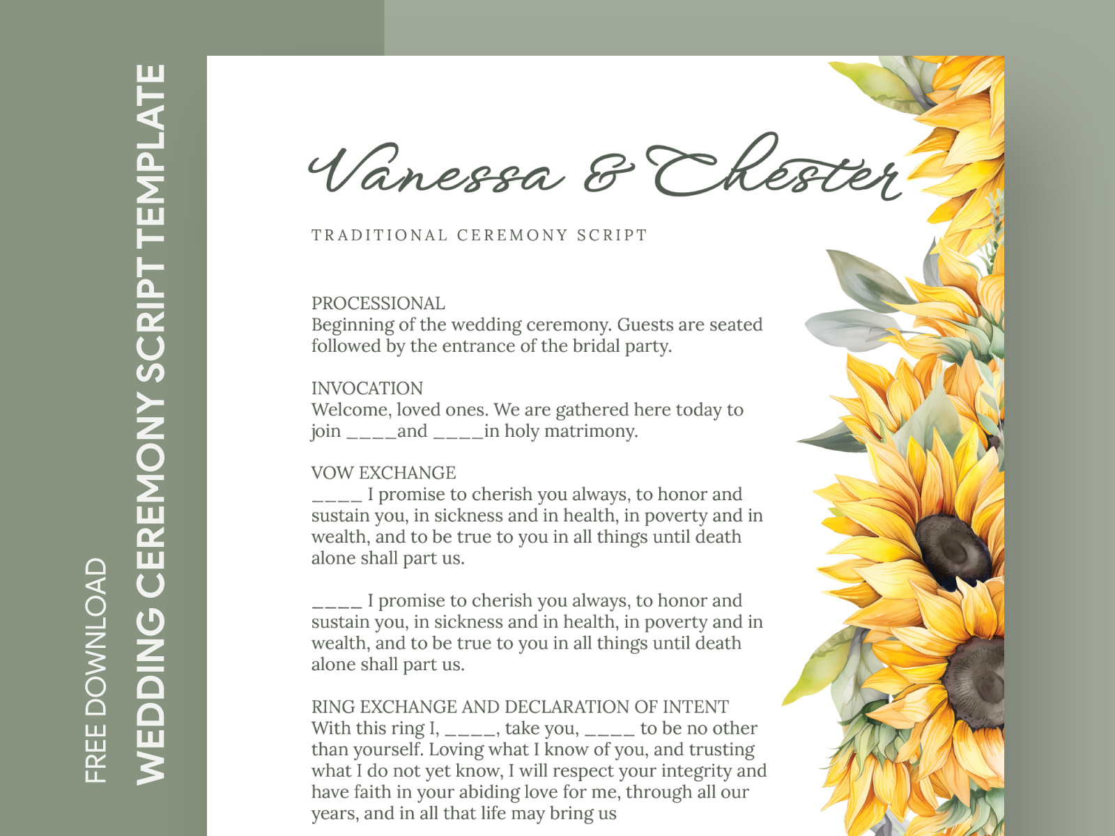 Sunflower Wedding Ceremony Script Free Google Docs Template by Gdoc on Dribbble