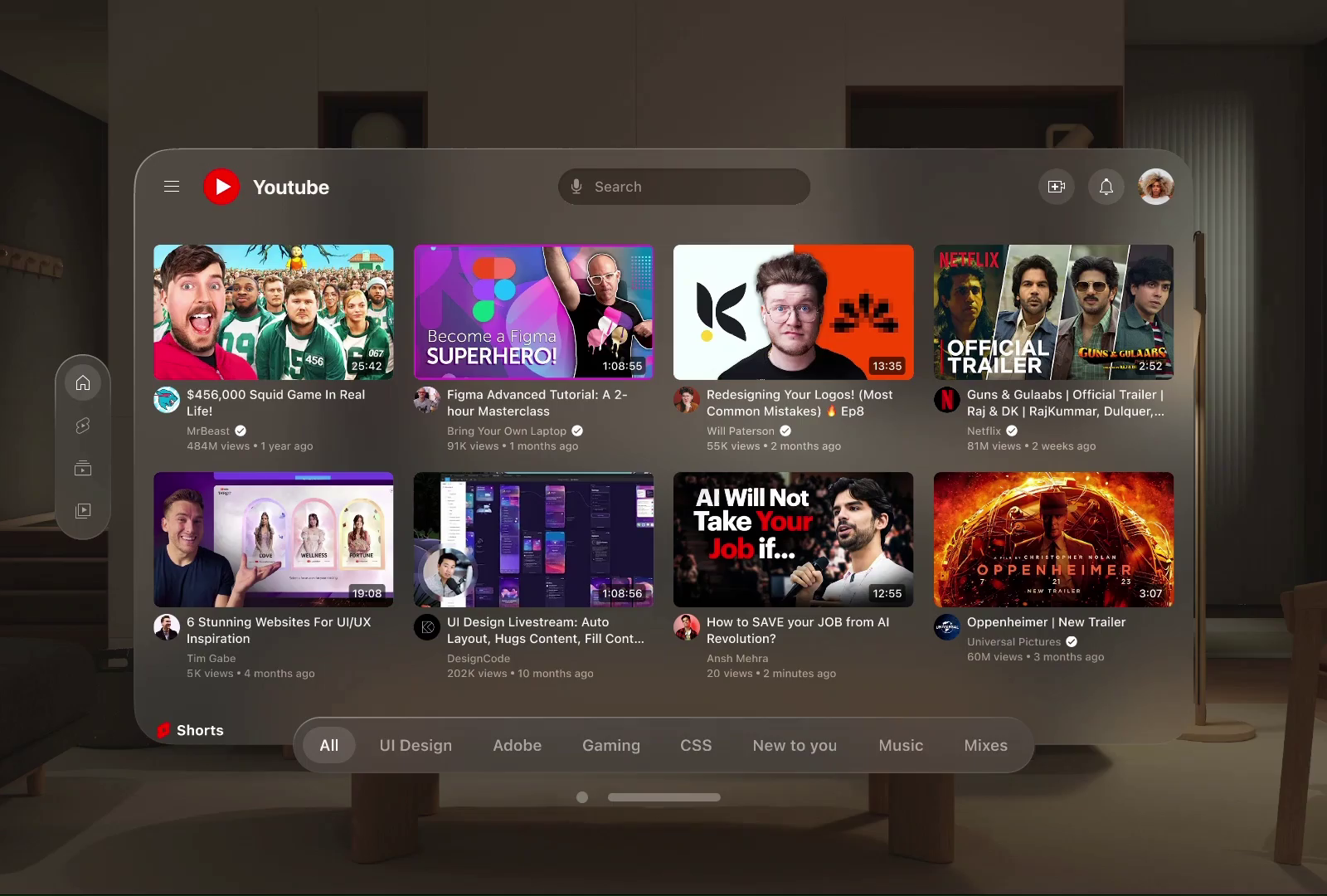 🥽 Youtube app UI Design in Vision OS - Figma Prototype by Subhan Shaikh on Dribbble