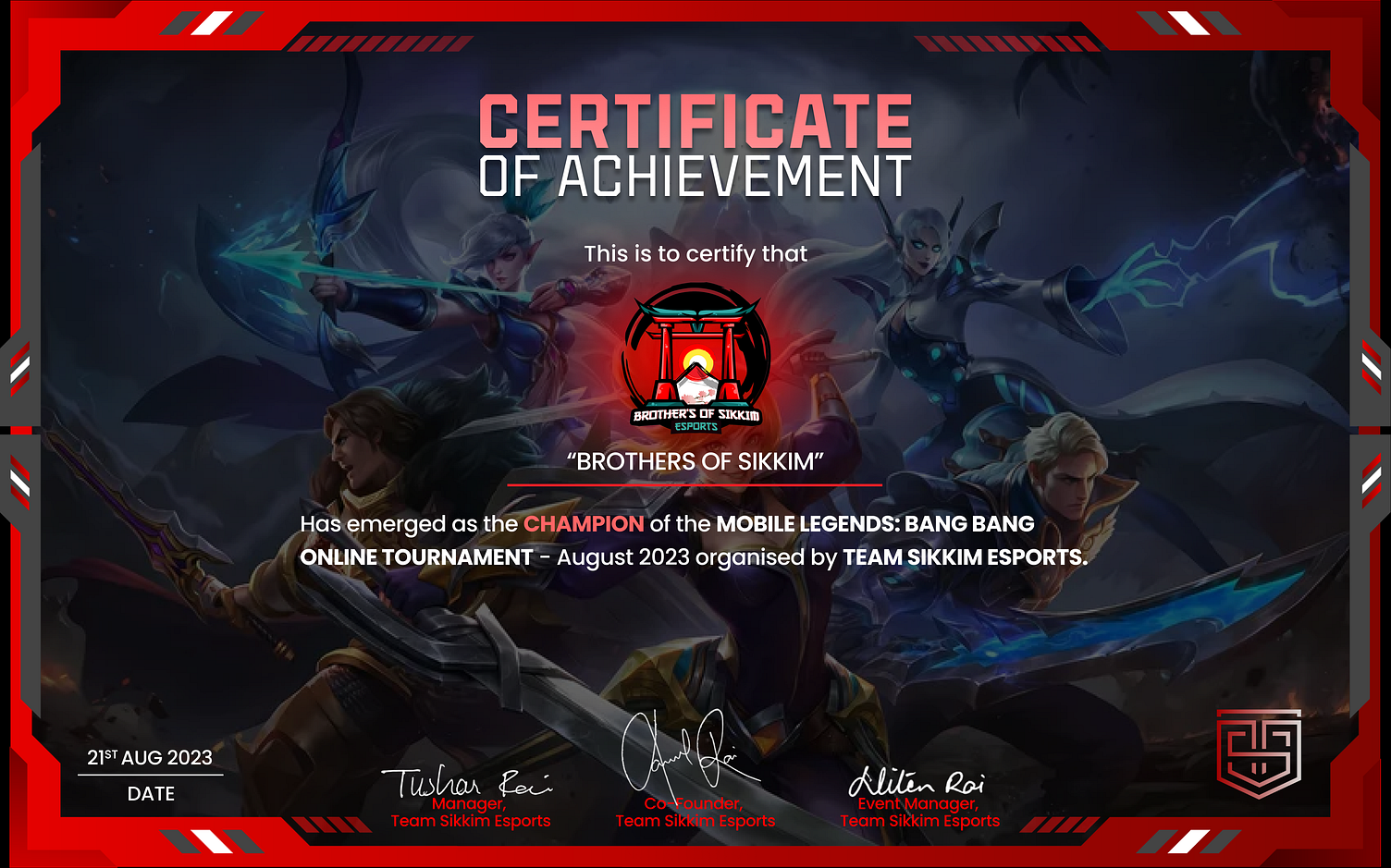 Mobile Legends Tournament Certificate Design by Tushar Rai on Dribbble