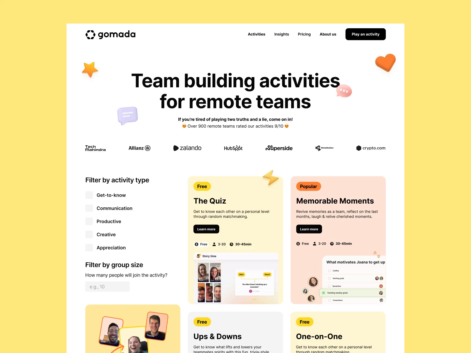 Remote Team Activities Website by Sasha on Dribbble