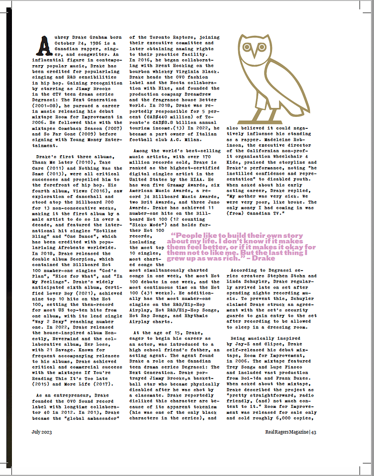 Drake Magazine Article by Taylor Perrier on Dribbble