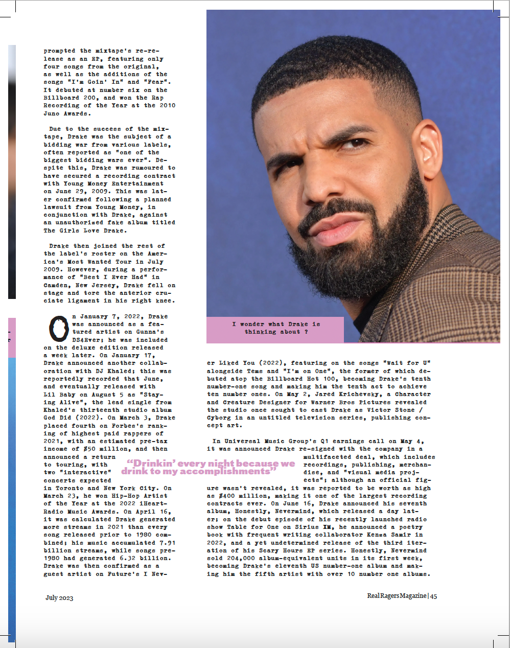 Drake Magazine Article by Taylor Perrier on Dribbble
