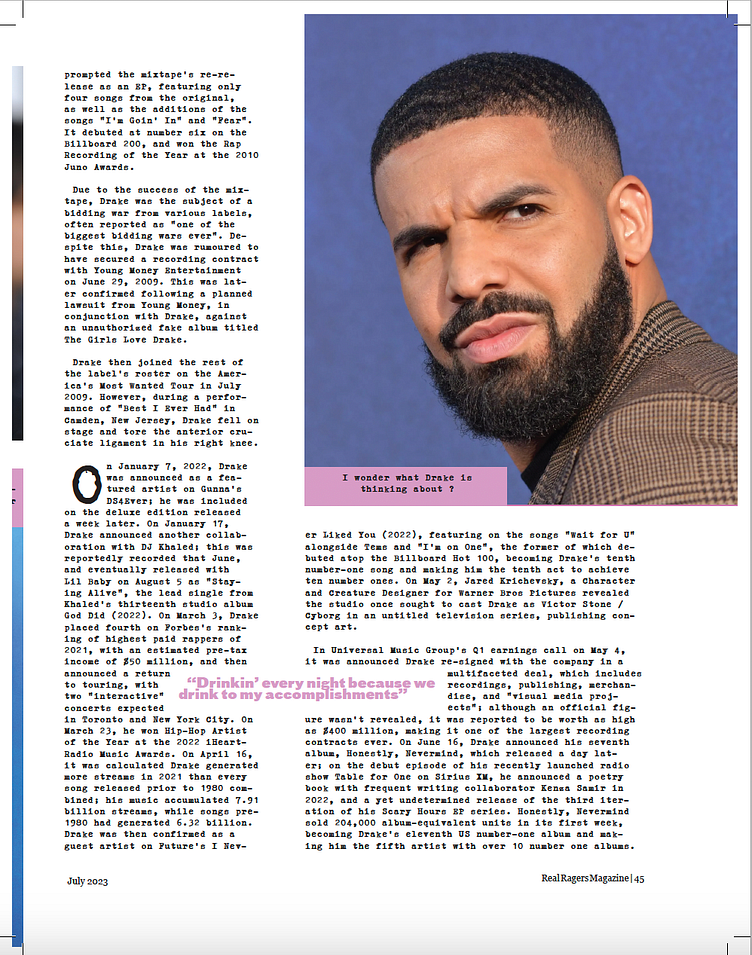 Drake Magazine Article by Taylor Perrier on Dribbble