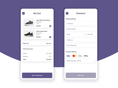 E-commerce app design - My Cart / Checkout by Dorian Horvat on Dribbble