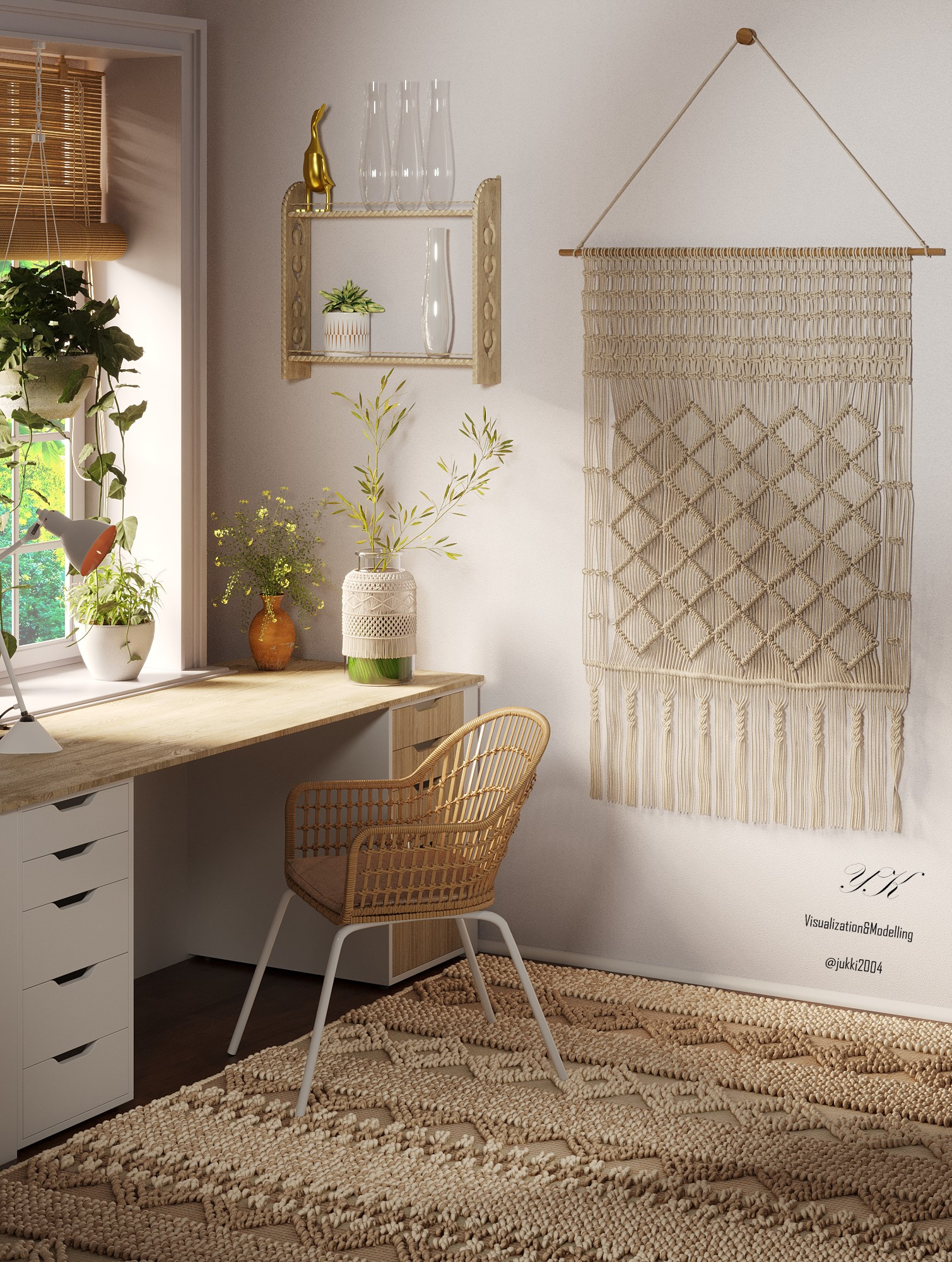 Boho chic interior day/night Visualizzation in 3D by Yuliya Kazhushka ...