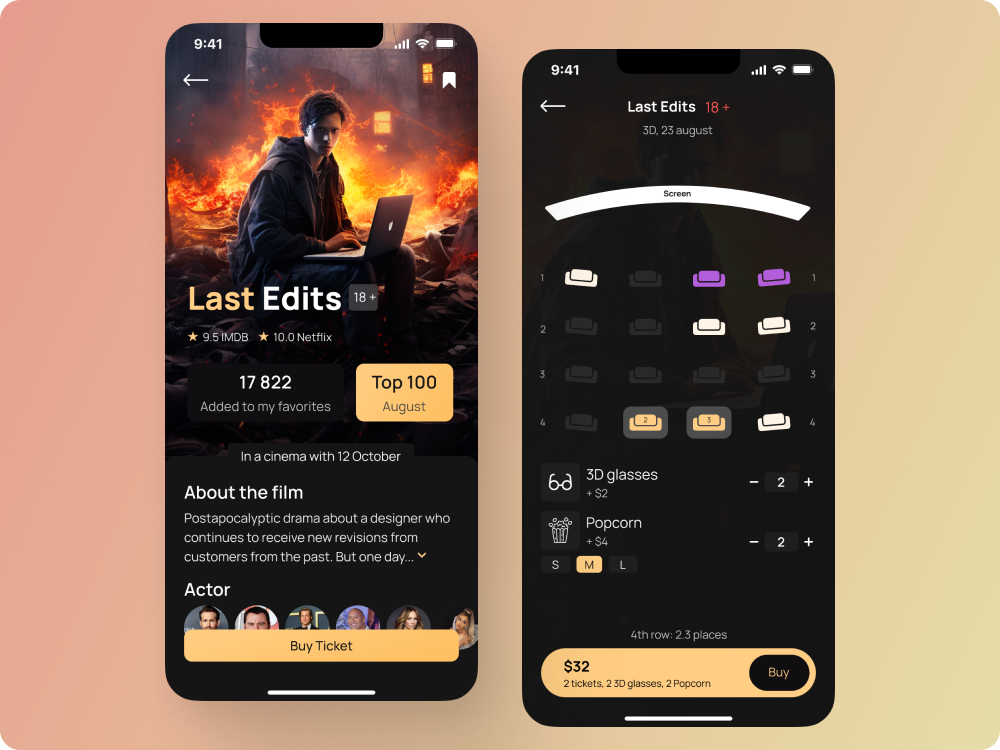Cinema mobile app design by Illia Vasiuk on Dribbble