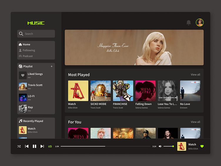 Music Streaming Website UI by Erfan Mahmoudi on Dribbble