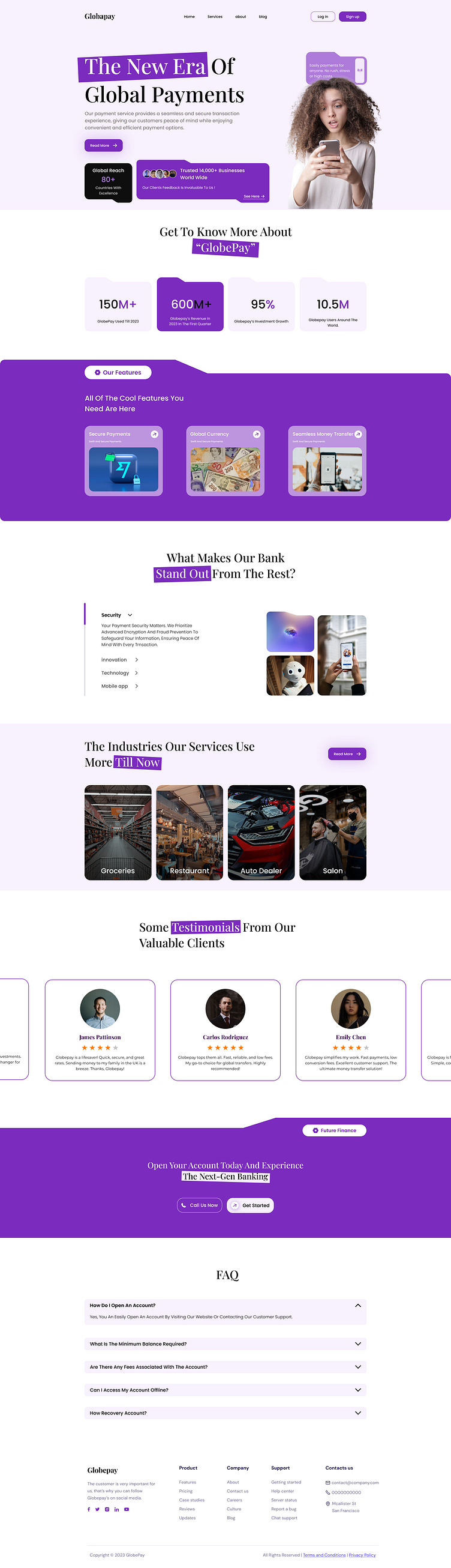 Financial transaction website landing page ui design by Mamunor Rashed ...