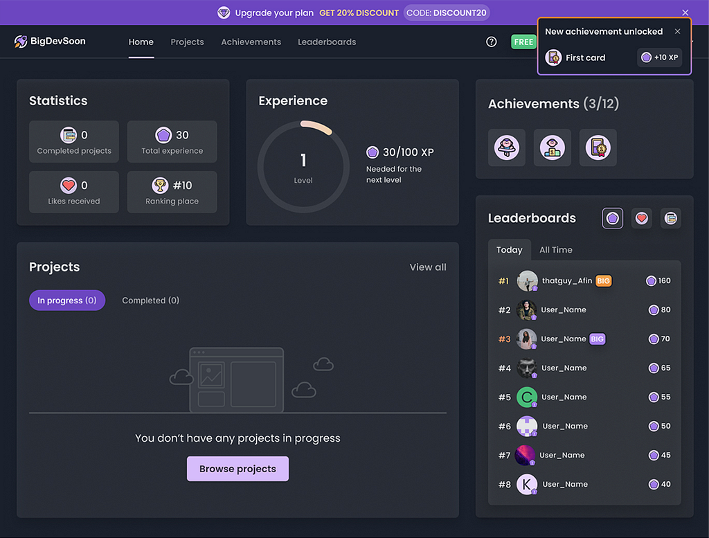 Coding platform - Dashboard by milenaulman on Dribbble