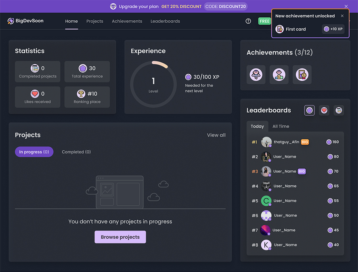 Coding platform - Dashboard by milenaulman on Dribbble