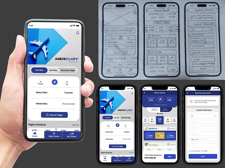 Sketch (Low Fidelity) to High Fidelity Mobile Flight Booking UI by ...