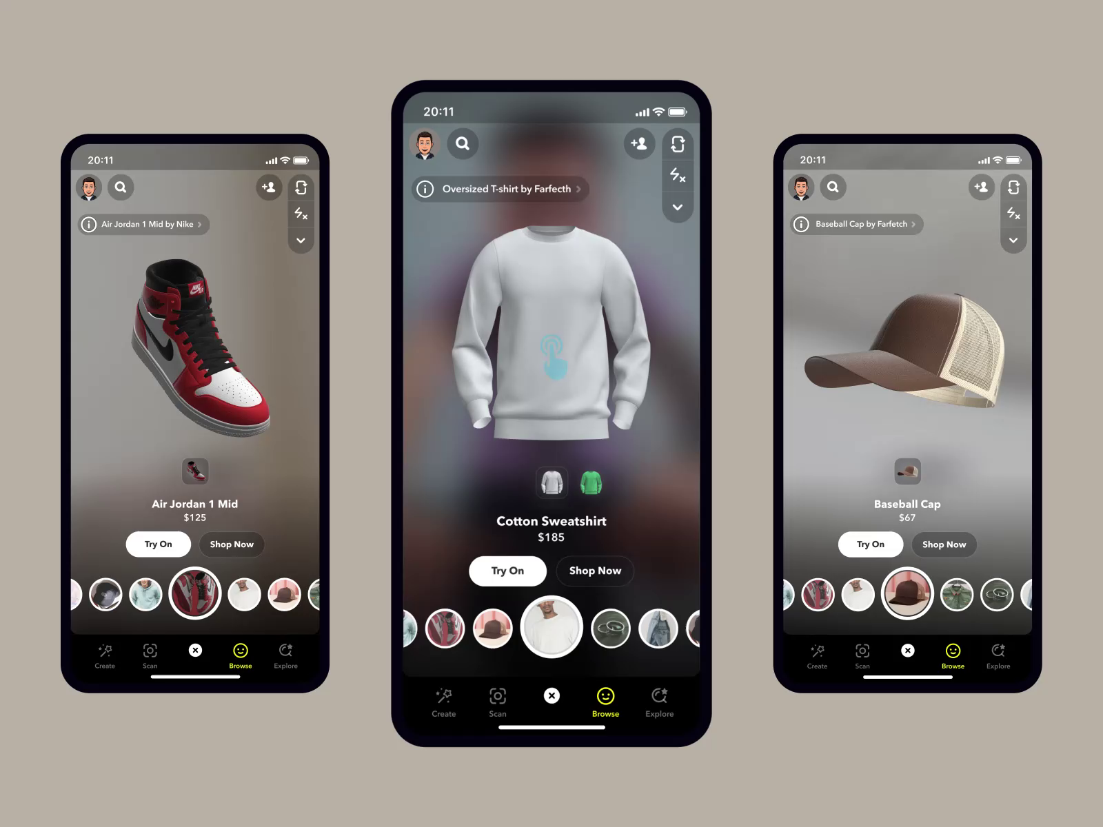 Snapchat Interface AR Lens Try-on Feature by Clay on Dribbble