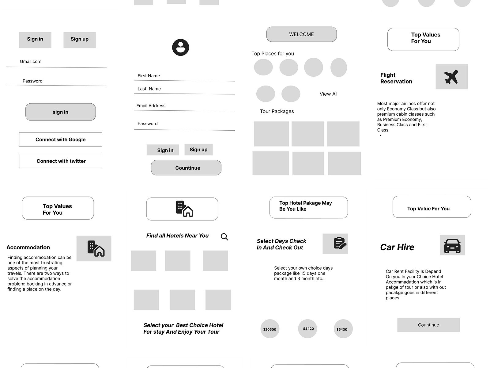 Travel & Tourism Wireframe by Mehwish khalid on Dribbble