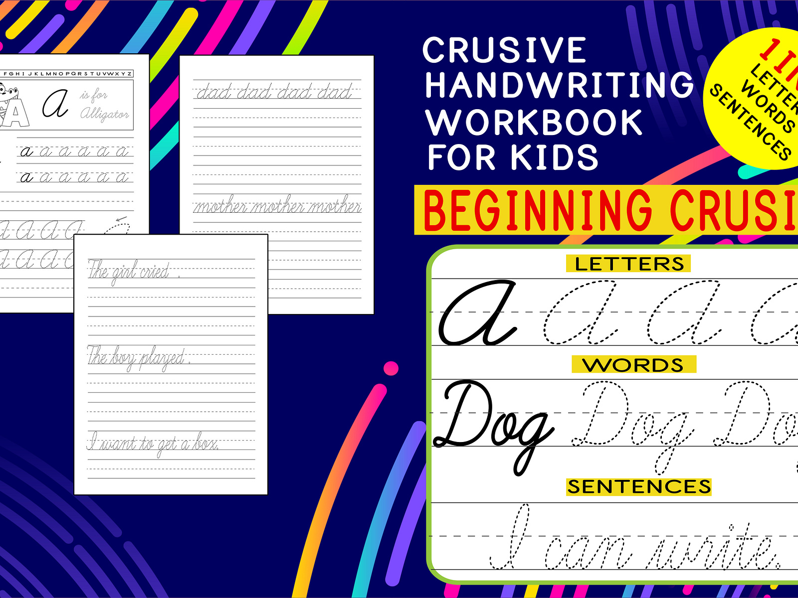cursive handwriting workbook- cover book for kids by ben teldja ...