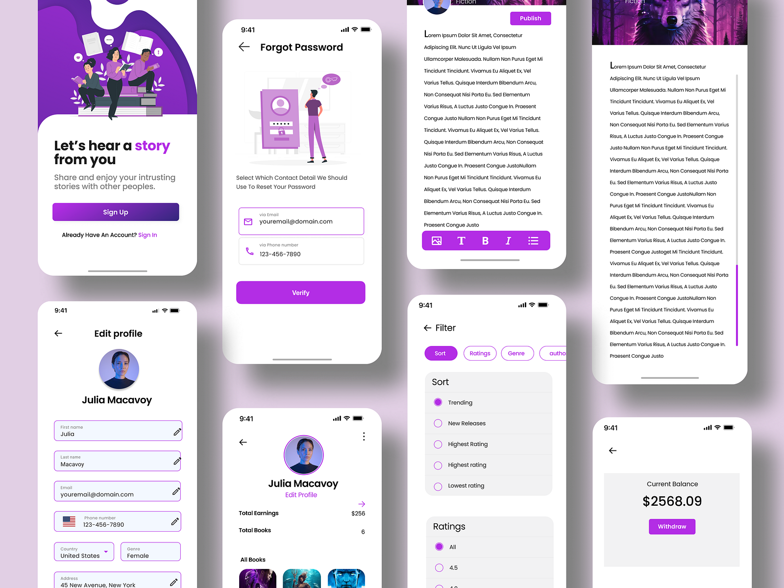Story Telling App UI Design in Figma by Saba Designs on Dribbble