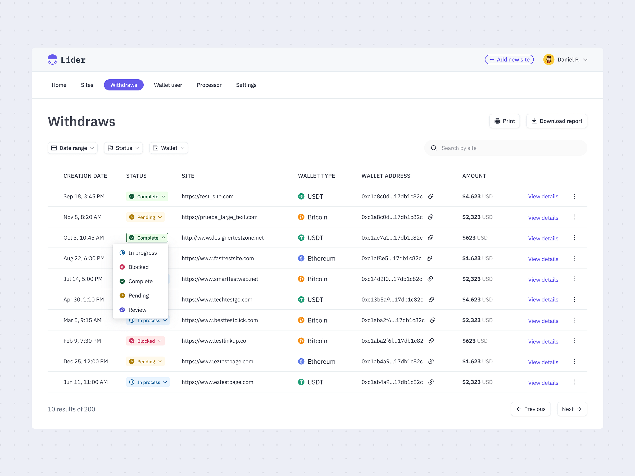 Withdraw table / Dashboard by Mao Lop on Dribbble