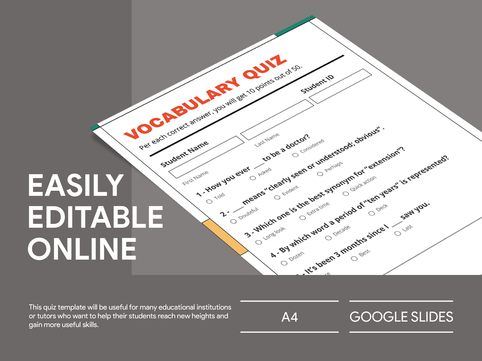 Vocabulary Quiz Free Google Docs Template by Gdoc on Dribbble