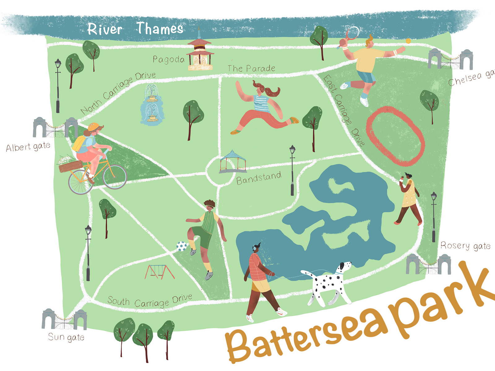 Hand Drawn Map of Battersea Park by Lisa Mellows on Dribbble